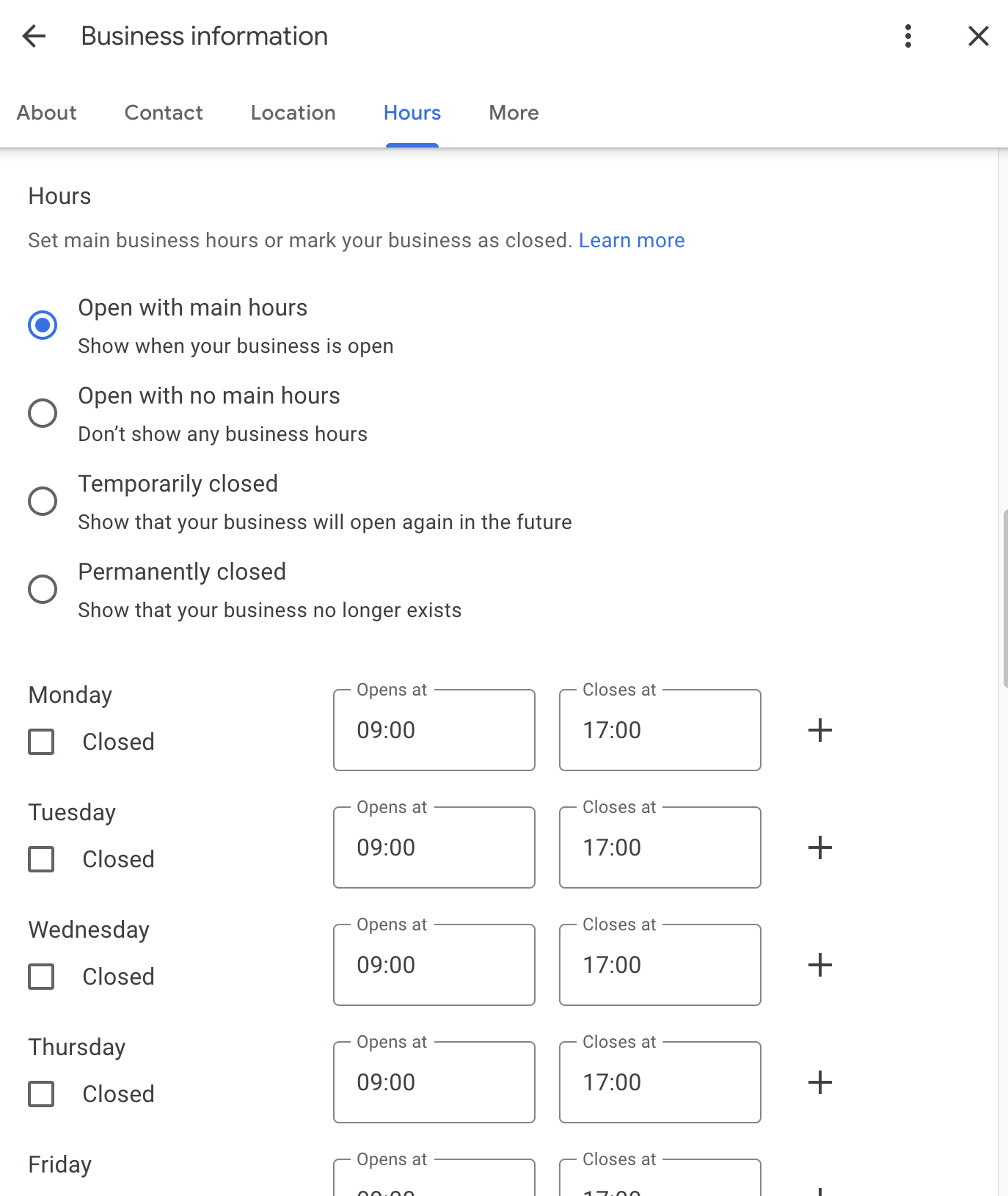 Change your opening hours in Google Business